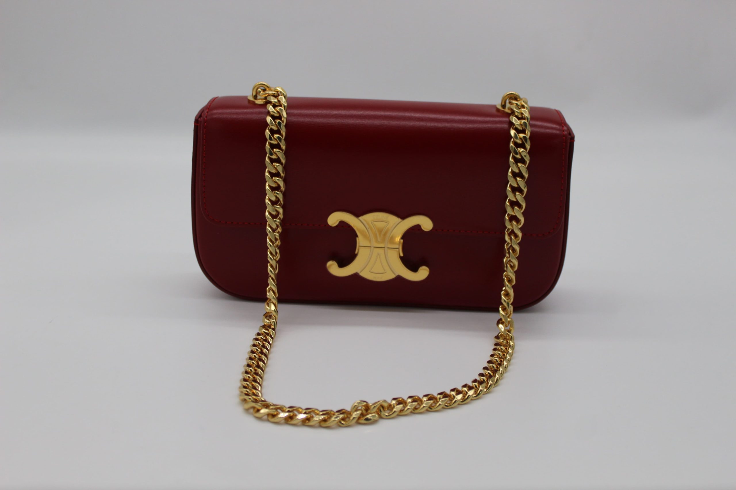 Celine Shiny Calfskin Triomphe Chain Shoulder Bag